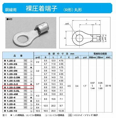 ニチフ R1.25-3.5M 丸形圧着端子(R形)：R1.25-3.5M